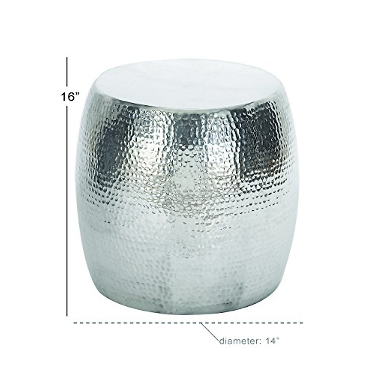 Deco 79 Aluminum Metal Side End Accent Table Drum Shaped End Table with Hammered Design, Side Table 14" x 14" x 16", Silver