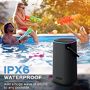 TREBLAB HD-Force - Loud Bluetooth Speaker - 50W Stereo Sound w/Bass, 25H Battery, IPX6 Waterproof, TWS Mode - Wireless Speaker w/Powerbank - Graphite (Renewed)