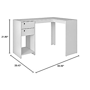 Manhattan Comfort Palermo Classic L-Shaped Office Work Desk With 2 Drawers and 1 Cubby, White