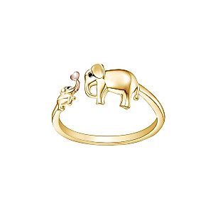 AFFY Mothers Day Jewelry Mother Daughter 925 Sterling Silver Elephant Adjustable Ring for Women