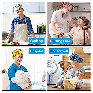 Scrub Caps Women Bouffant Scrub Hats Caps Nurses, Adjustable Working Cap Ponytail Pouch Tie Back Hats
