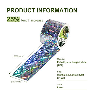 OFFO Bird Reflective Tape, 200 Feet x 2 Inches Dual-Sided Bird Reflective Tape Outdoor for Garden, Farm, Orchard or Courtyard