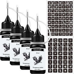 NewCraft 4 Packs Black Temporary Tattoo Ink and Stencils for Women Men Kids, Trend DIY Fake Freckles 103 Pcs Stencils Temporary Tattoo Kit