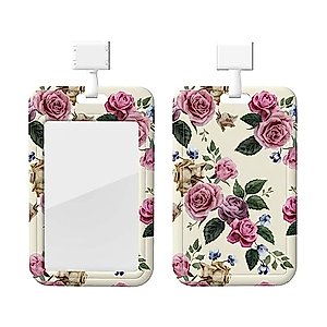 Garden Blooming Wildflowers ID Badge Holder with Lanyard Plastic ID Card Protector Name Tag Badge Holder with Clear Window ID Card Name Badge Holder for Nurse Doctor Office Supplies