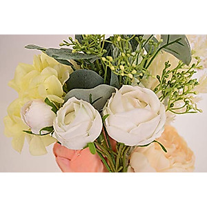 LACKINGONE Artificial Flower Plants Silk Flowers with Stems Simulation Rose Hydrangea Faux Flower Arrangements Home Garden Office Wedding Decor White Blue Yellow Fake Flower Centerpieces for Tables