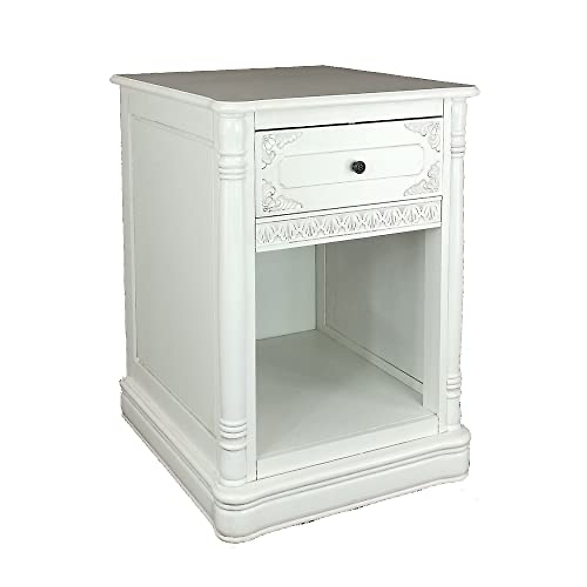 Benjara Kai 26 Inch Wood Accent Chest, 1 Drawer, Open Space, Carved Design, White