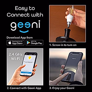 Geeni LUX Edison B11 Filament WiFi LED Smart Bulb, B11 Candelabra, 4W, E12 Base, Dimmable, White Light, Compatible with Amazon Alexa & Google Home - No Hub Required- 4 Pack