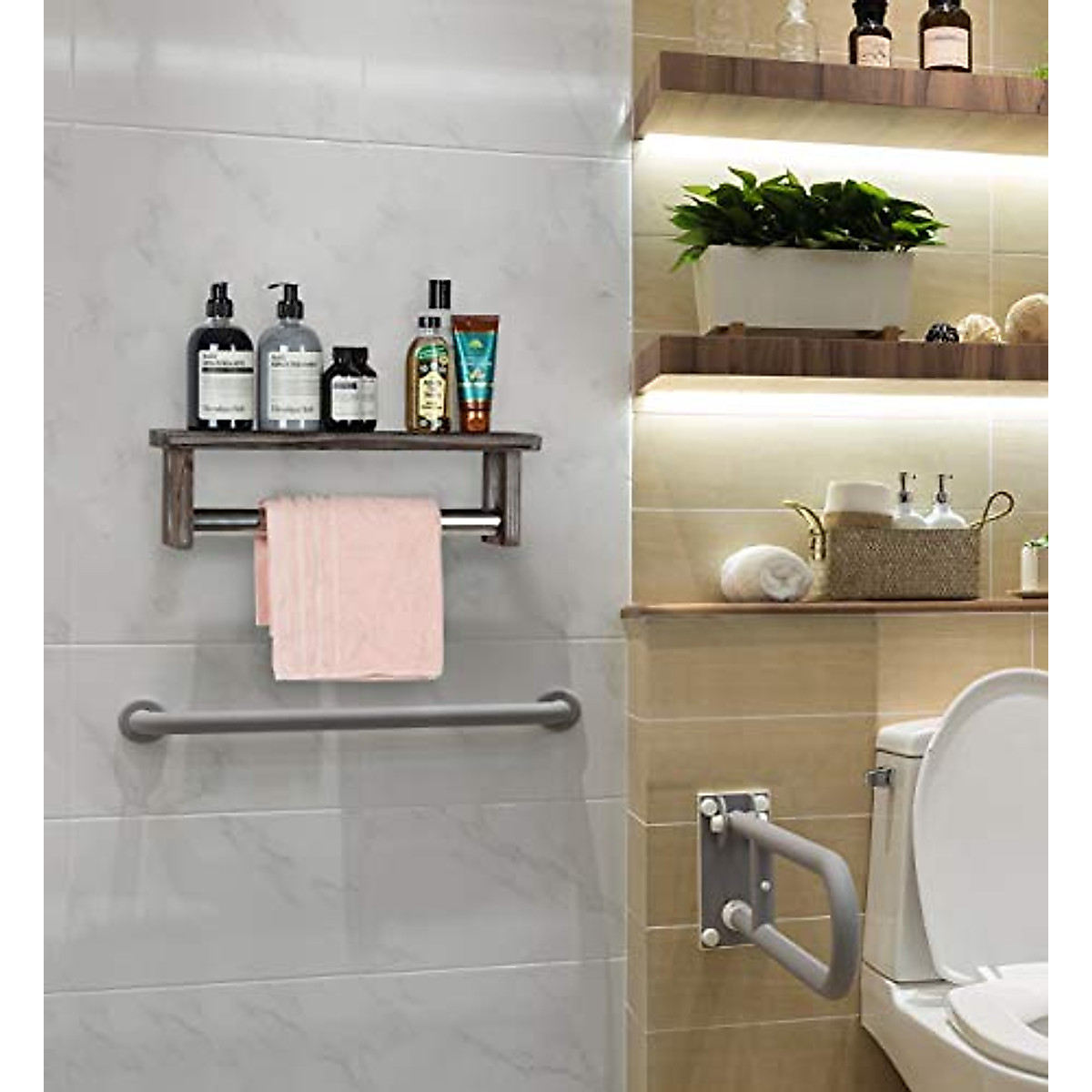 J JACKCUBE DESIGN Rustic Bathroom Shelf Towel Rack Bathroom Shelf Organizer Stainless Towel Bar Hanger Farmhouse Décor Over Toilet - MK608A