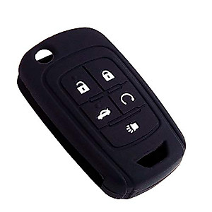 LemSa 2Pcs Rubber Silicone Flip Key Fob Cover Remote Keyless Protector Case Bag Holder for Chevrolet Equinox Camaro Cruze Malibu Sonic Volt Park OHT01060512 13504199 13500221, Black/Red