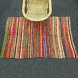 Chindi Cotton Rag Rugs 100% Eco-Friendly, 2-in-1 Reversible Multipurpose, Multicolor Hand-Woven Traditional Rugs (5ft X 3ft) for Living Room & Kitchen - Beige