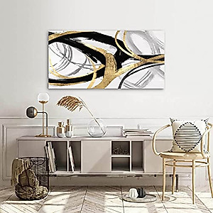 TIDOES Abstract Wall Art for Living Room - Large Wall Decor -Black Canvas Art - Oil Painting Pictures for Wall Home Decor 20"x40"