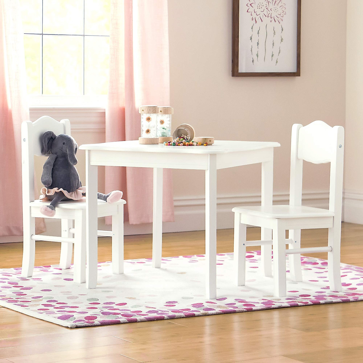 Guidecraft Classic White Table and Chairs Set: Toddler Wooden Activity Table - Dining Room, Bedroom, School and Playroom Furniture for Kids