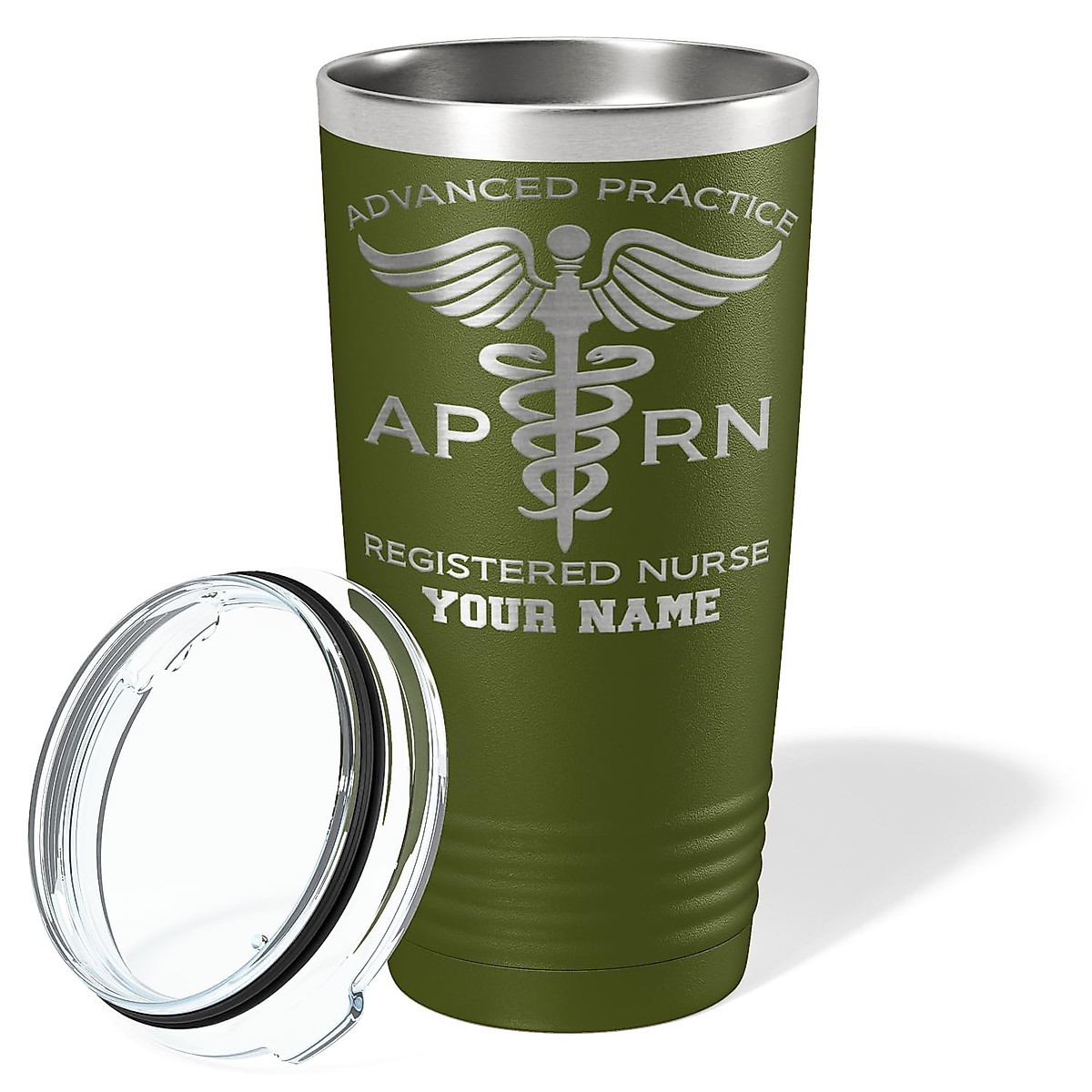 Personalized APRN Advanced Practice Registered Nurse Gift on Army Green 20 oz Stainless Steel Tumbler with Lid - Insulated Cup - Custom Travel Mug
