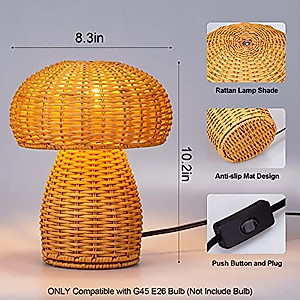 COOSA Rattan Table Lamp, Mushroom Beside Table Lamp, Pure Hand Weaving,Wicker Desktop Nightstand Lamp Accent Lamp for Home Office,Art Decor,Handicraft House Warmging Gift（Bulb Not Included）…