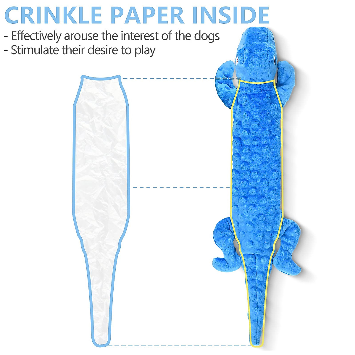 Senneny No Stuffing Dog Toys with Squeakers, Crinkle Plush Dog Toys for Large Medium Small Dogs, Durable Interactive Dog Toys for Puppies, Crocodile