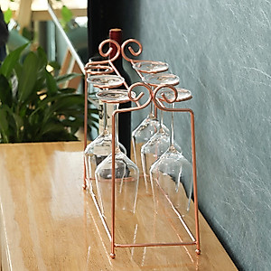 MyGift Modern Copper Metal Wire Countertop Hanging Wine Glass Holder, Stemware Display Rack