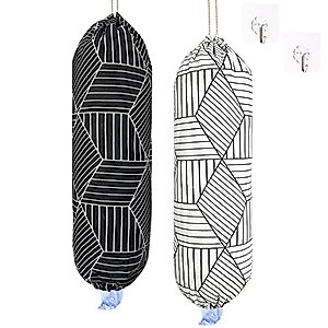 2Pcs Plastic Bag Holder, Large Grocery Bags Holders, 22x9 in Wall Mount Plastic Bag Organizer for Home, Office, Kitchen, Warehouse (Black, White)