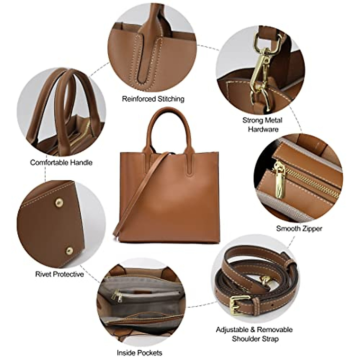 DE'EMILIA CONCEPT Top Handle Satchel Genuine Leather Tote Bag for Women, Soft Bucket Bag Shoulder Purse for Ladies and Girls Brown