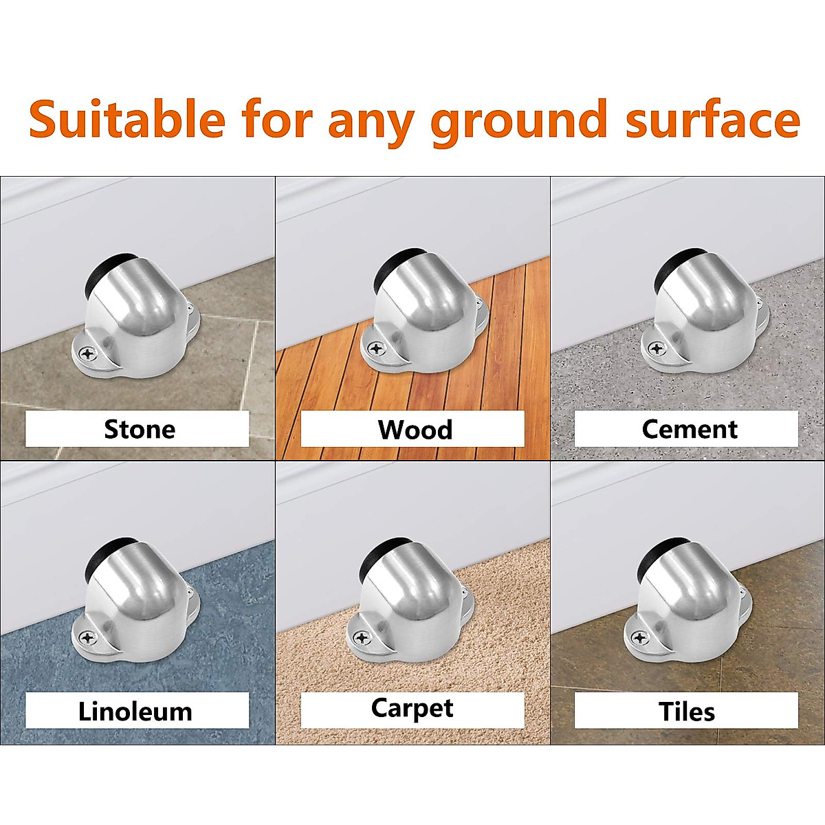 PHITUODA 1.3 Inch / 33mm Heavy Duty Floor Door Stopper, Floor Mount Door Stop with Silent Rubber Bumper, Stainless Steel Brushed Finish - Pack of 1