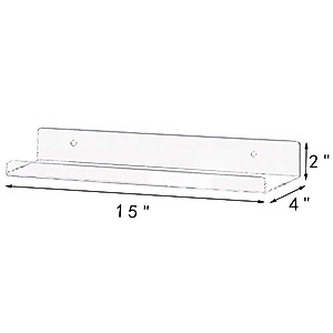 Weiai Clear Acrylic Shelf 15" Invisible Floating Wall Ledge Bookshelf, Kids Book Display Shelves Wall Mounted (15 Inch 3Pack)
