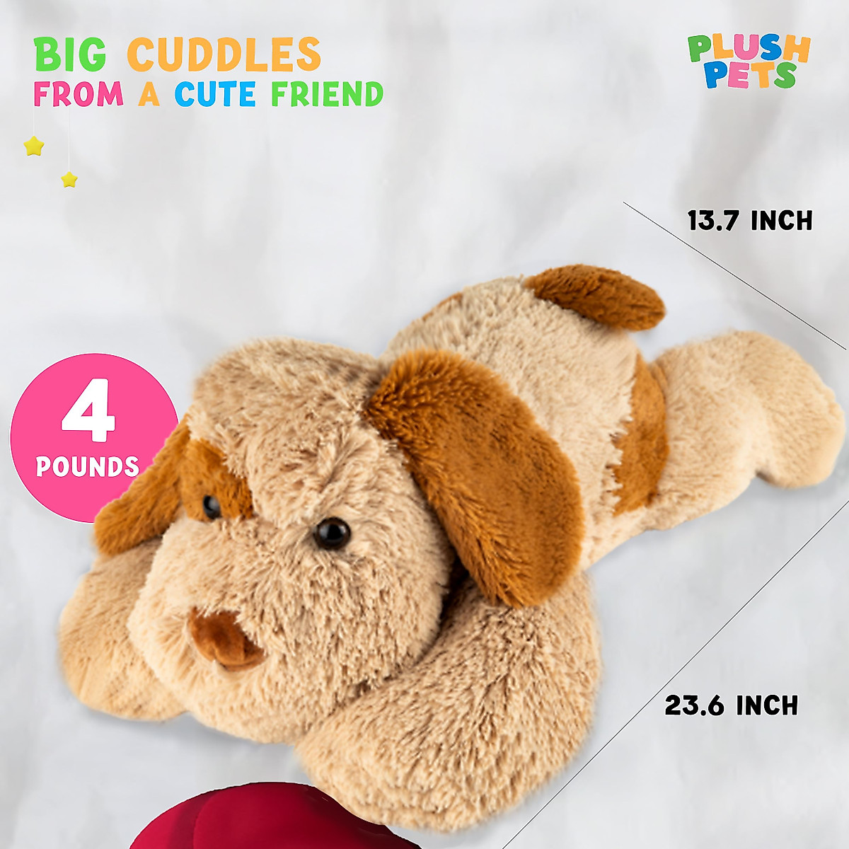 PlushPets Weighted Stuffed Animals - 24 inch 4 LBS - Large Weighted Dog Plush Animal - Cute Sensory Needs Toy - Comfort & Relaxation - Weighted Throw Pillow - Gift for Kids, Adults, Boys, Girls (Dog)