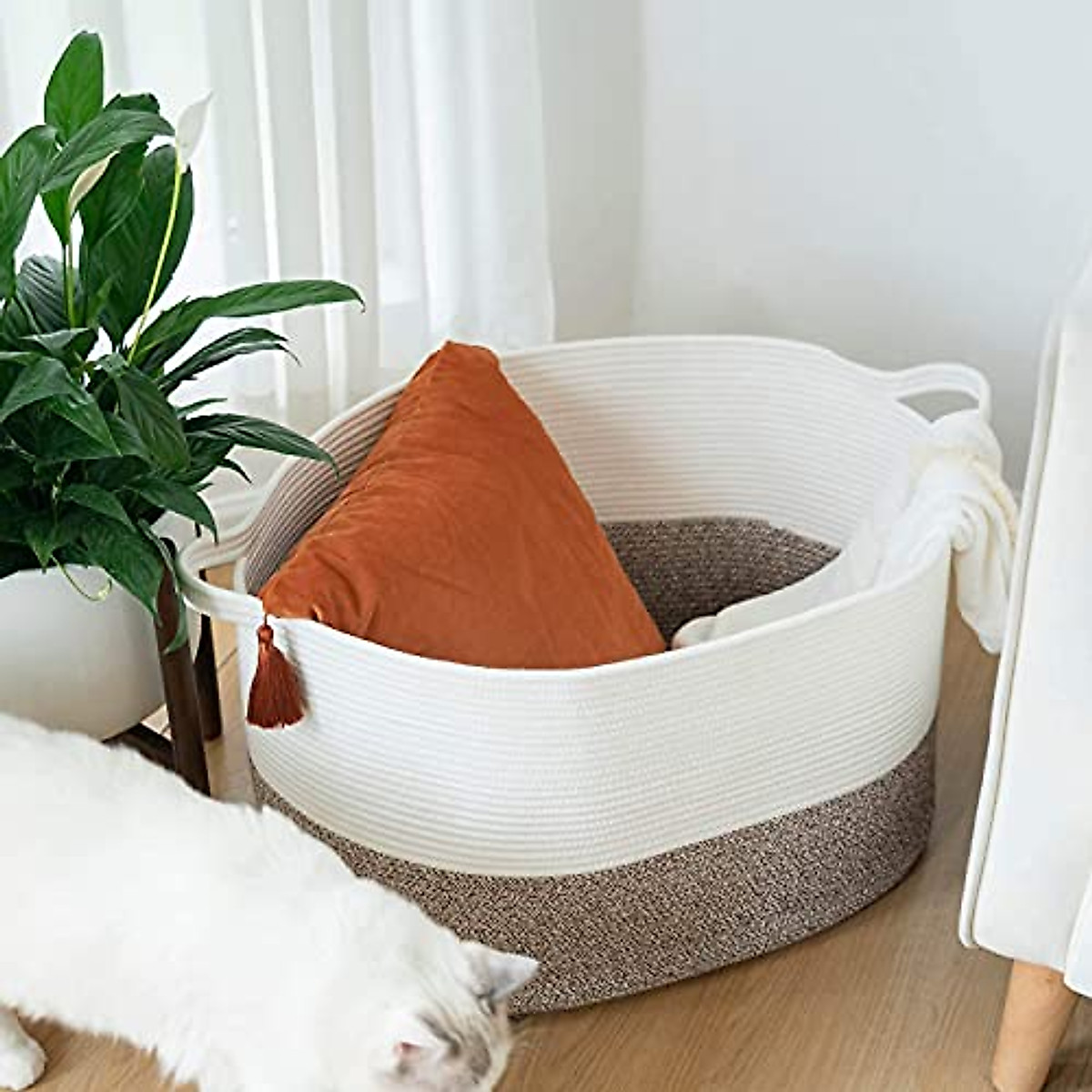 Goodpick XXX Large Cotton Rope Basket Woven Storage Basket Pillow Blanket Basket (Set of 2)