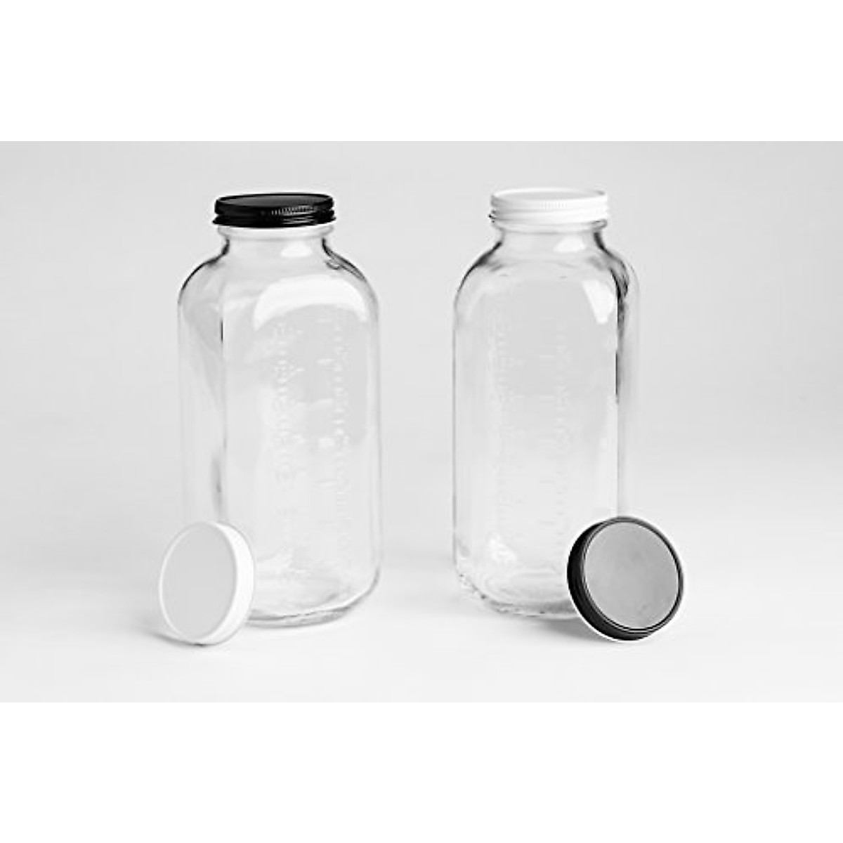 Glass Milk Bottle With 2 Extra Leak Free Lids and Measuring Marks Vintage Jugs 32 Ounces (Set of 2) Made in USA by Crystal Country