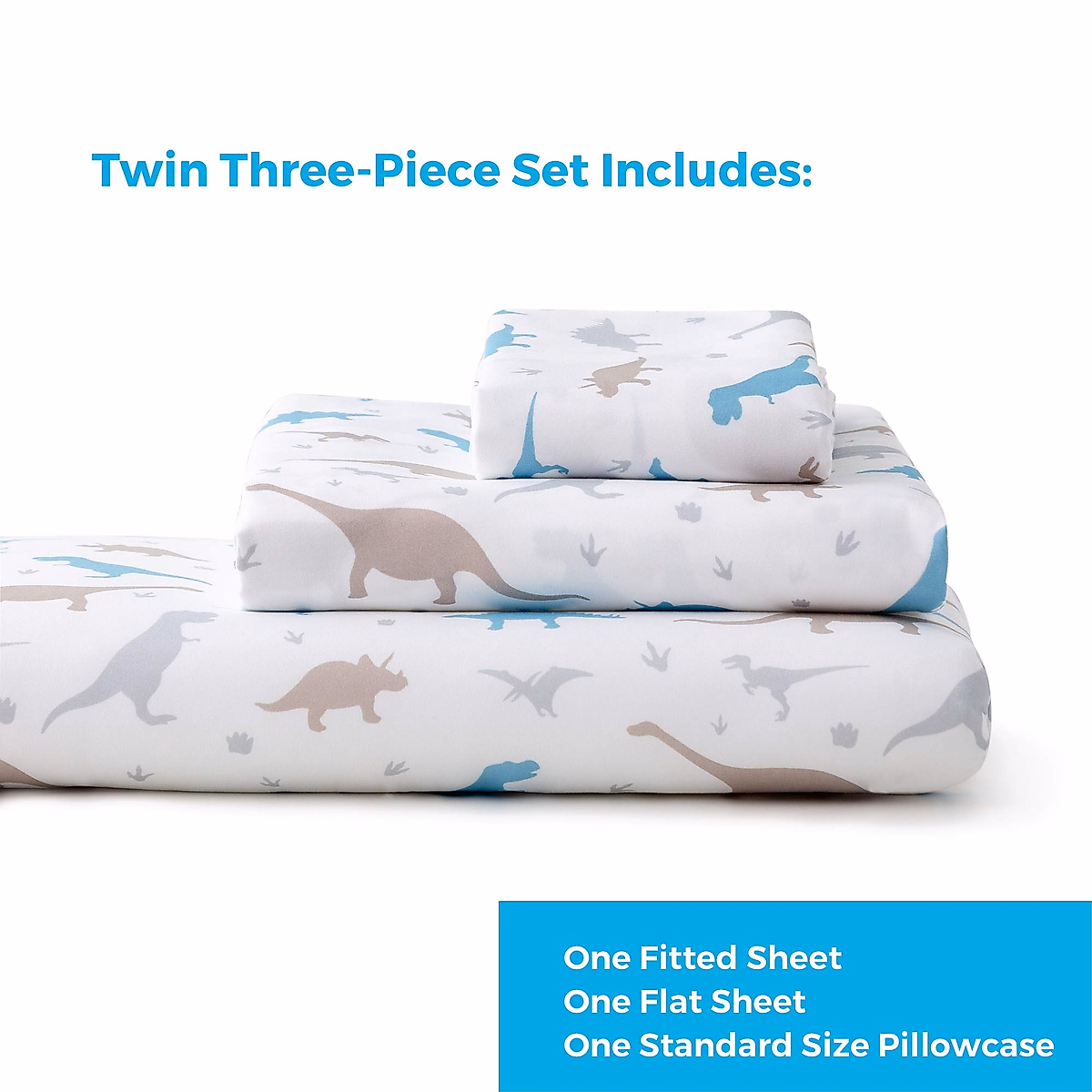 Linenspa Microfiber Three-Piece Sheet Set - Multiple Styles and Colors - Super Soft Feel - Fun Patterns for Boys and Girls - Twin - Dinosaur