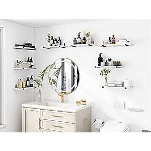 YGEOMER Floating Shelves, White Shelves, Set of 8, Rustic Wall Shelves, Wood Floating Shelf for Bedroom, Living Room, Book and Bathroom