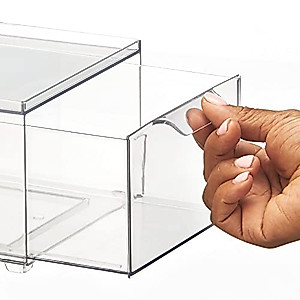 mDesign Plastic Stackable Bathroom Storage with Pull Out Bin Organizer Drawer for Cabinet, Vanity, Shelf, Cupboard, Cabinet, or Closet Organization - Lumiere Collection - 2 Pack - Clear