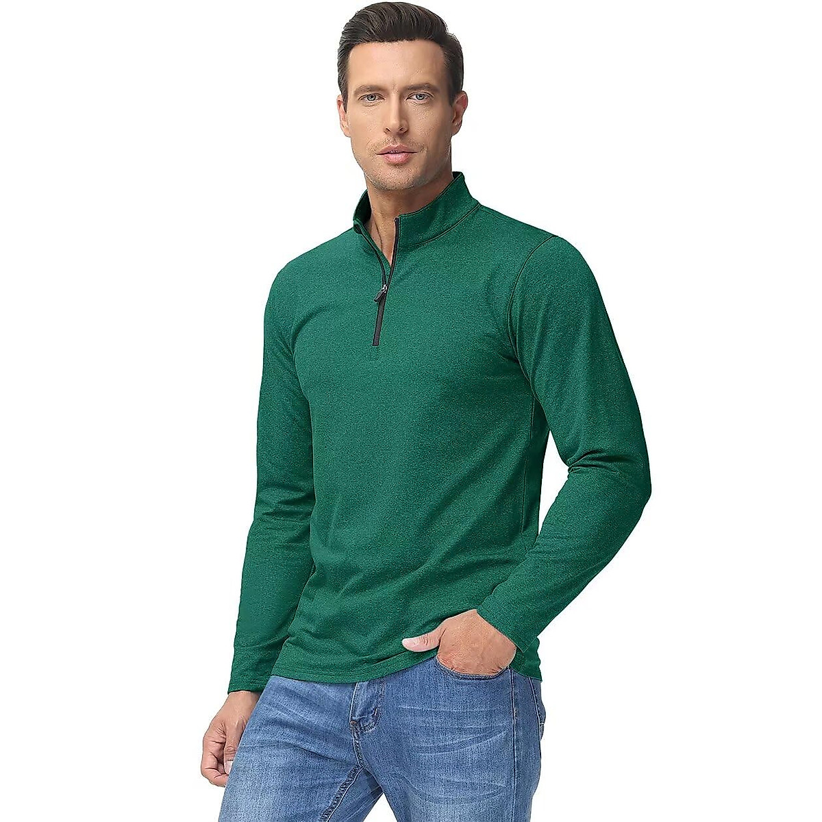 Boladeci Mens Pullover 1/4 Zip Fleece Long Sleeve Golf Shirts for Men Lightweight Running 3/4 1/2 Half Zip Sweatshirts Shirts Dark Green