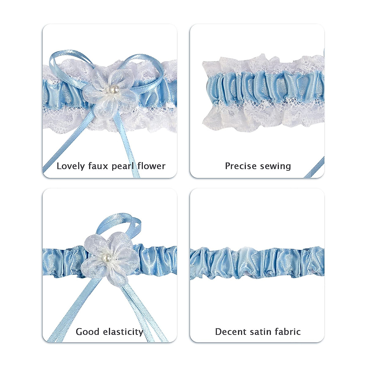 RIMOBUL 2 Pieces Wedding Garters Lace Bridal Garter Faux Pearls Garter for Bride with Toss Away（Light Blue）