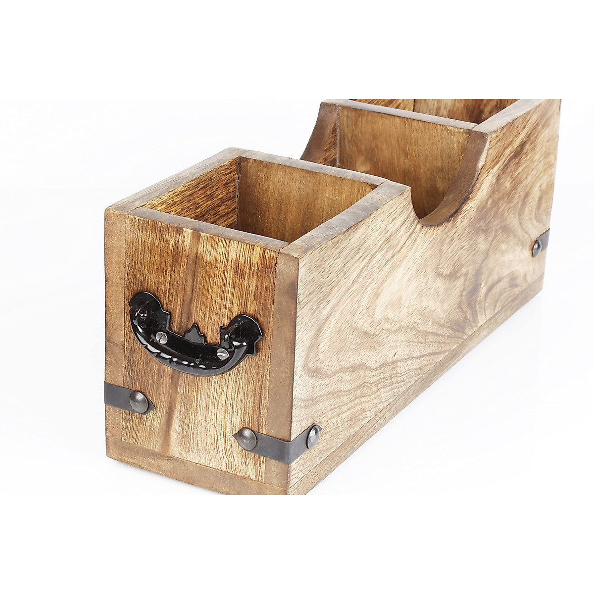 ARTISENIA Father's Day Gifts Antique Wooden Kitchen Utensil Holder With 3 Compartments Wood Utensil Organizer for Cutlery, Napkins, Cups Caddy Organizer | 11 X 3.5 X 4.5 Inch