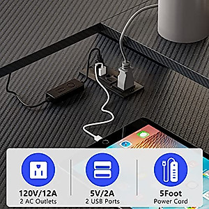 Tribesigns L Shaped Gaming Desk with Led Lights & Power Outlet, Corner Computer Desk with Monitor Stand, PC Stand Shelf, Ergonomic Gaming Table Gamer Desk with USB Port & Hook for Home Office (Black)