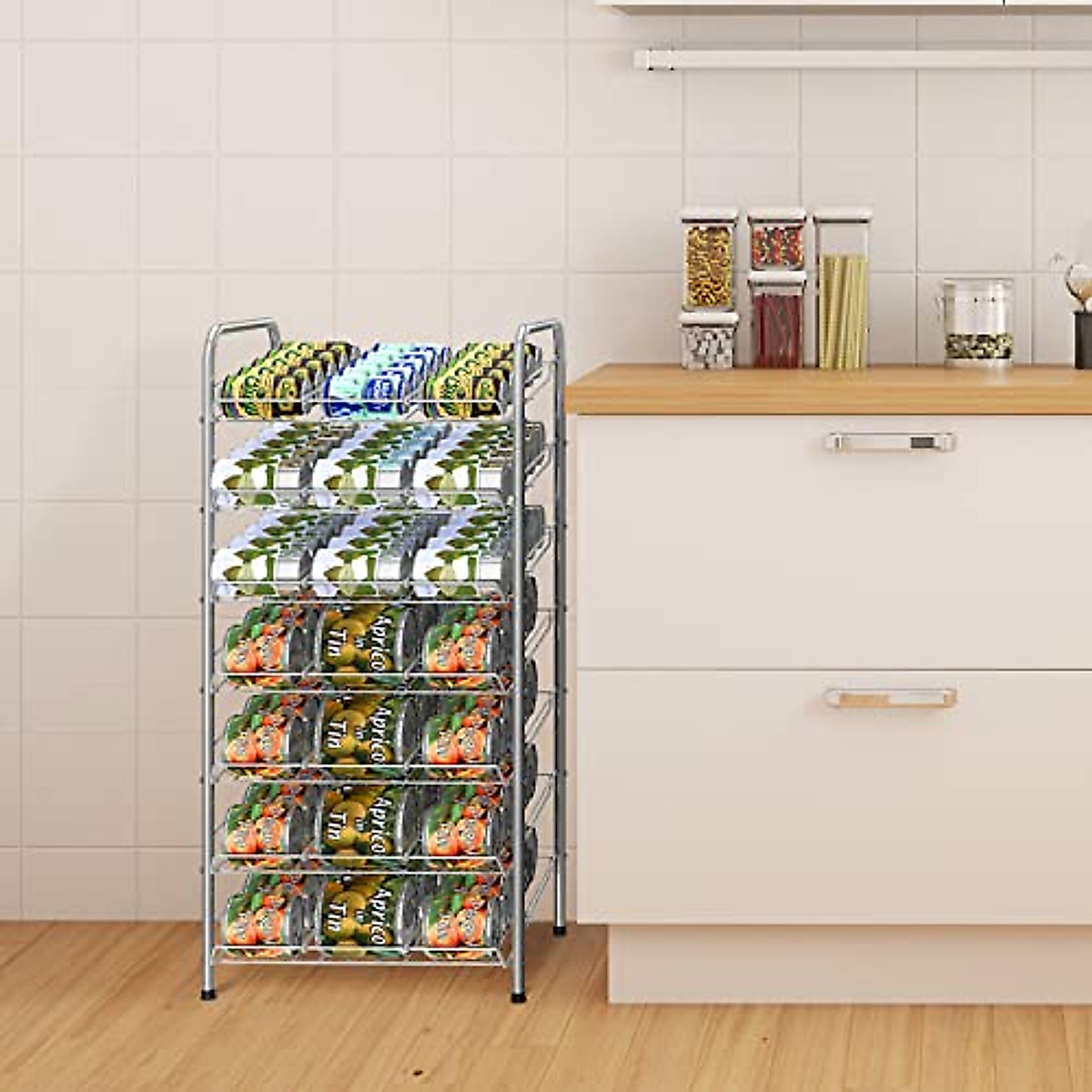 Can Organizer for Pantry 7-tier Can Organizer Can Good Organizer for Pantry Shelf Holds up to 84 Cans Can Rack Dispenser for Pantry, Kitchen, Cabinet Silver