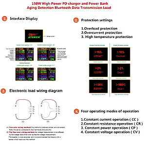 150W 4-Wire Electronic Load Tester 2.4 inch DC Tester APP Electronic Adjustment Constant Load Lithium Battery Capacity Monitor Discharge Charge Power Meter Supply Checker