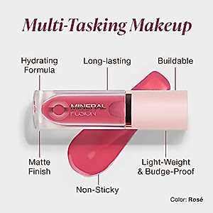 Mineral Fusion 2-in-1 Lip & Cheek Stain Rose, 0.10 fl oz, Rosey Pink hydrating, long-lasting, matte lip and cheek color