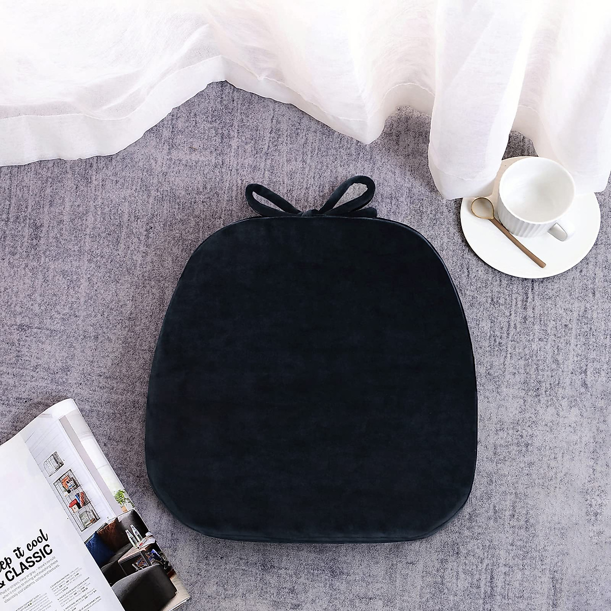 baibu 14x14 Inches Non Slip Metal Dining Chair Pads, Super Soft Bar Stool Cushions Kitchen Chair Pads with Ties - One Cushion only (Black, 14×14×3in)