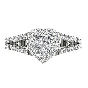 1.49 Ct Heart Cut Clear Simulated Diamond 14K White Gold Halo Solitaire with Accents Engagement Anniversary Ring Size 4.5