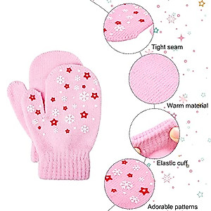 Cooraby 6 Pairs Toddler Magic Mittens Gloves Winter Kids Mittens Unisex Baby Warm Knitted Stretch Gloves