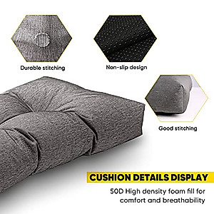 Millsilo Outdoor Bench Cushion, Indoor Tufted Memory Foam Furniture Cushions, Water Resistant Patio Bench Cushions, Non Slip Thicken Garden Settee Kitchen Dining Seat Pads 42x16x4 in, Heather Grey