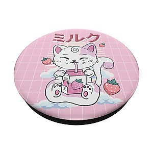 Japanese Aesthetic Kawaii Cat Strawberry Milk Carton PopSockets Standard PopGrip