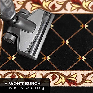 House, Home and More Skid-Resistant Carpet Indoor Area Rug Floor Mat – Traditional Lattice with Floral Border – Ebony Black – 3 Feet X 3 Feet