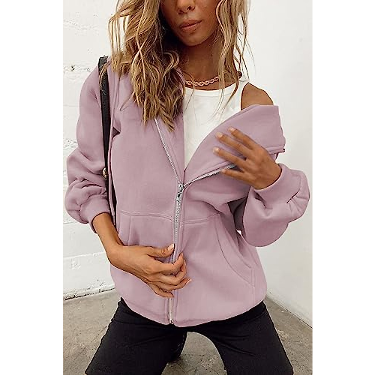 AUTOMET Womens Zip Up Hoodies Long Sleeve Fall Oversized Sweatshirts Fleece Y2K Jacket with Pockets 2025 Fashion Clothes Darkpink
