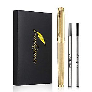 Nekigoen Rollerball Pen for Men Women Luxury Metal Executive Pens Home Office Use with 2 Extra Refills Black Ink 0.7mm G2(gold)