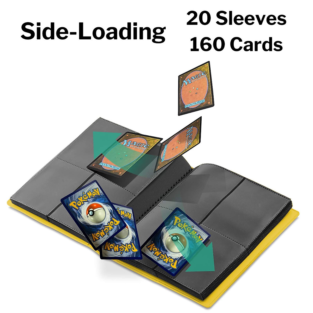 Sentinol 4 Pocket Card Binder - Collector Card Binder Hold 160 Cards Bounded in Thick Sleeves, Mini Pokemon Card Binder with Sleeves fits Football, Basketball Cards, Yugioh Cards (Yellow, 1 Pack)