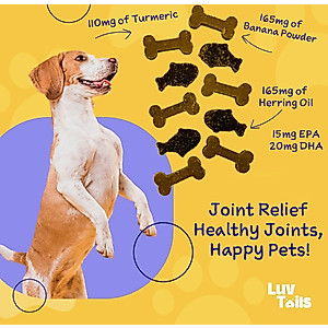 LuvTails Joint Relief Soft Chew Supplements for Dogs, Omega 3 for Dogs Chewable EPA, DHA Dog Omega 3 Supplement with Herring Oil, Turmeric, Banana Powder 60 Chews
