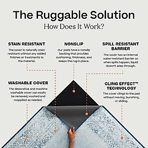 RUGGABLE Cambria Washable Rug - Perfect Vintage Area Rug for Living Room Bedroom Kitchen - Pet & Child Friendly - Stain & Water Resistant - Sapphire 3'x5' (Standard Pad)