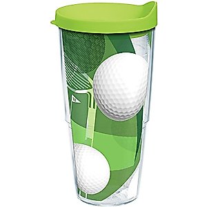 Tervis Golf Balls and Club Tumbler with Wrap and Lime Green Lid 24oz, Clear