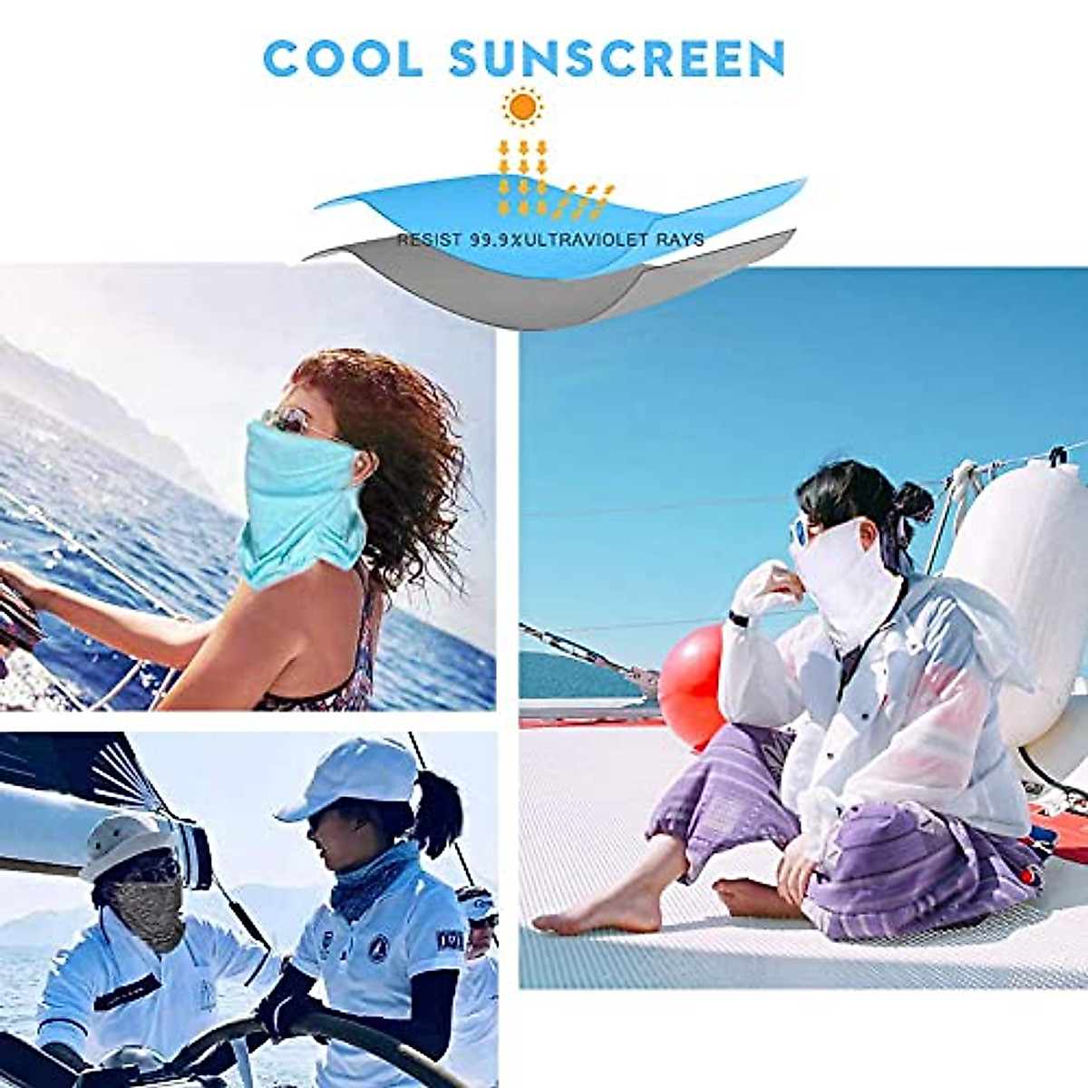 Megac Cooling Neck Gaiter Ear Loops - 2 Pack Dust UV Protection,Summer Cycling Fishing Face Mask (Light Blue&Black)